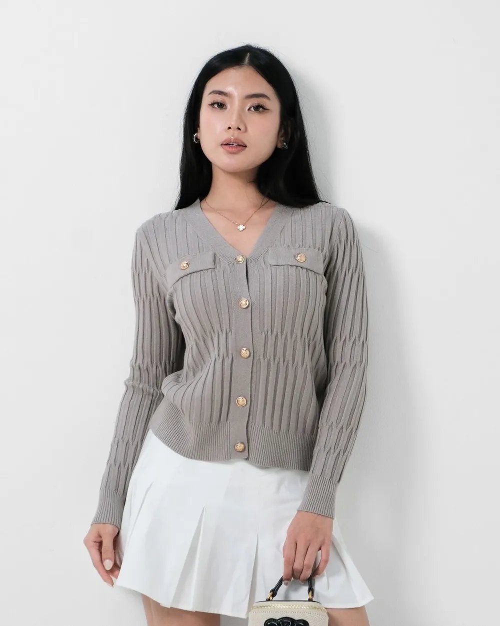 Cleo Classy Knit Cardigan with Gold Buttons | Women | Pinkdose