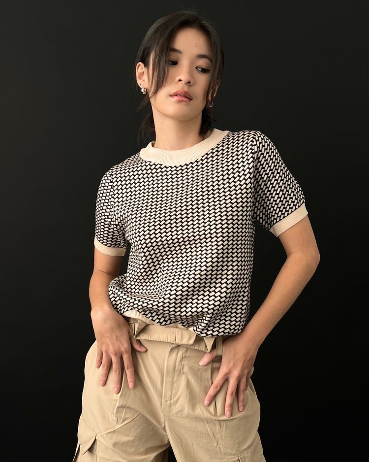 Miranda Short Sleeve Pattern Knit Top | Women | Pinkdose