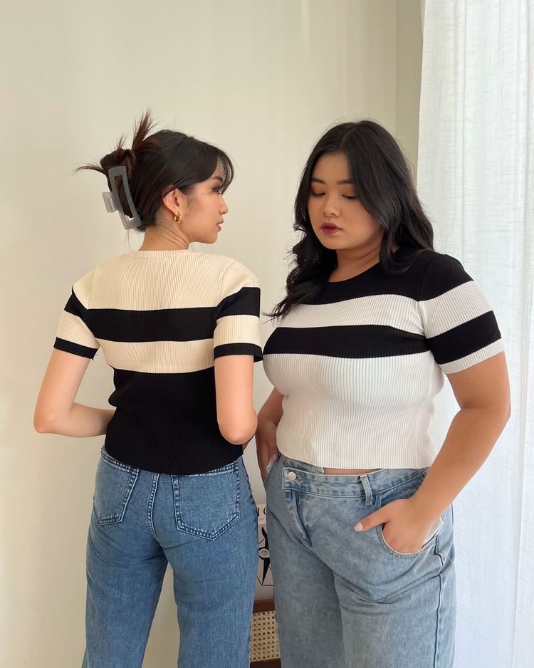 Cheea Short Sleeve Stripe O-Neck | Women | Pinkdose