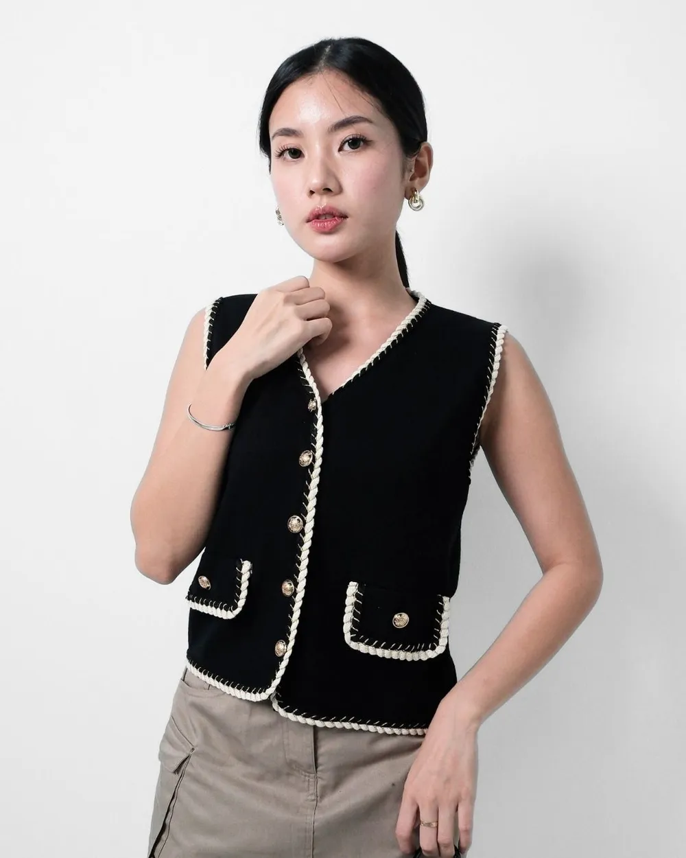 Vallerie Knit Vest Tweed Details | Women | Pinkdose