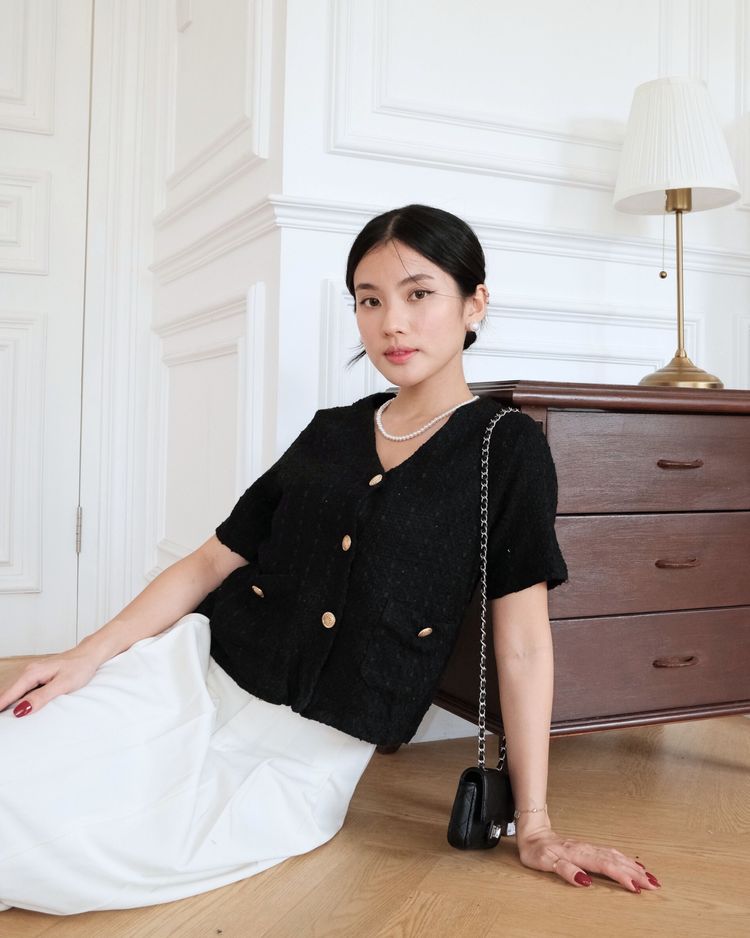 Brisha Short Sleeve O Neck Tweed | Women | Pinkdose